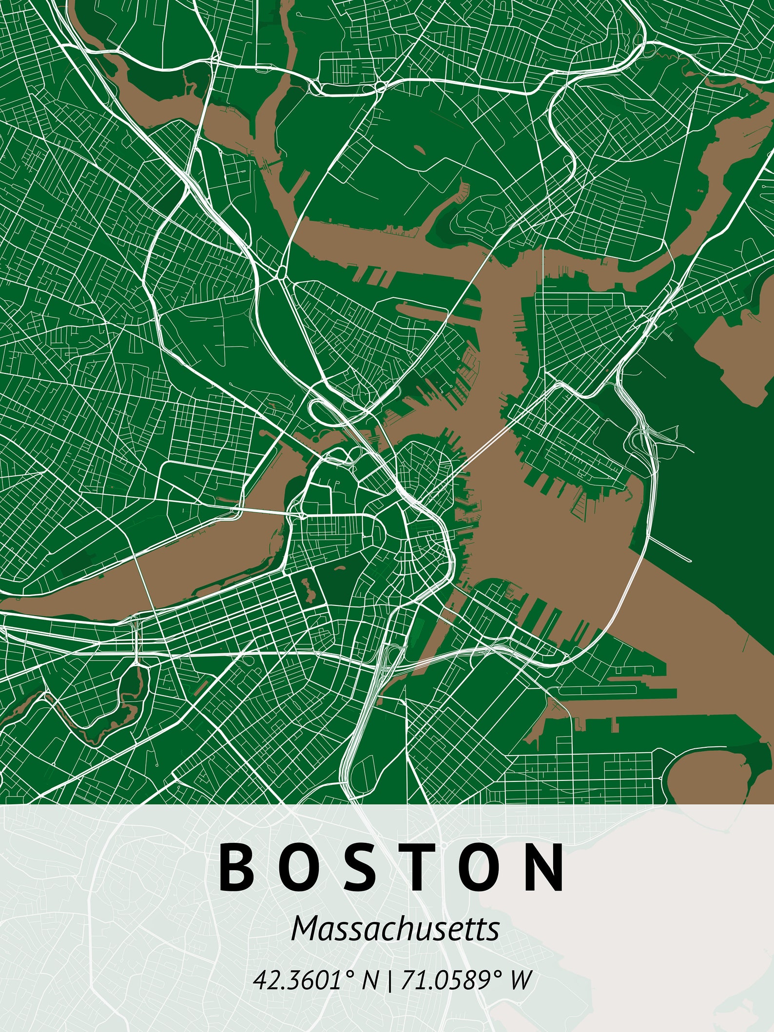 Custom City Map Boston Digital Download Folder | Map Print Digital ...