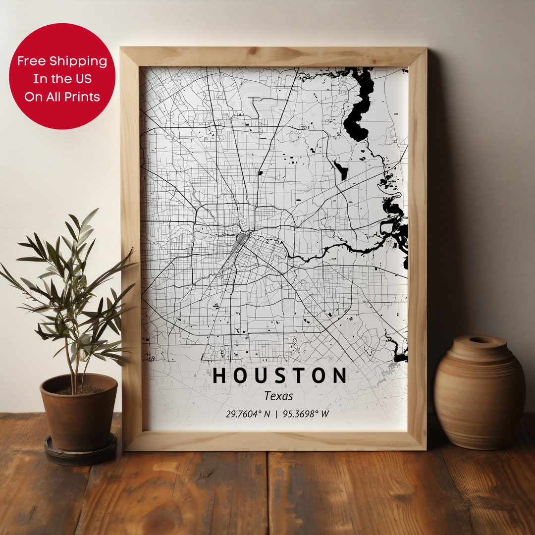 Custom City Map Houston Map Print Houston Texas City Map Print Houston ...