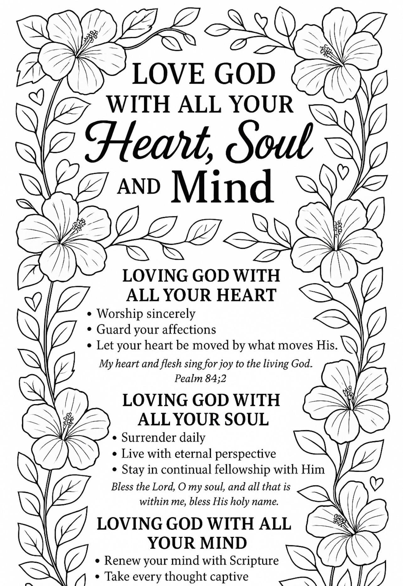 Christian Coloring Page: Love God With Heart, Soul, Mind (printable) - Etsy