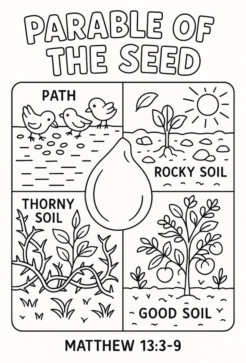 Parable of the Seed Coloring Page: Matthew 13 Bible Printable (PDF) - Etsy