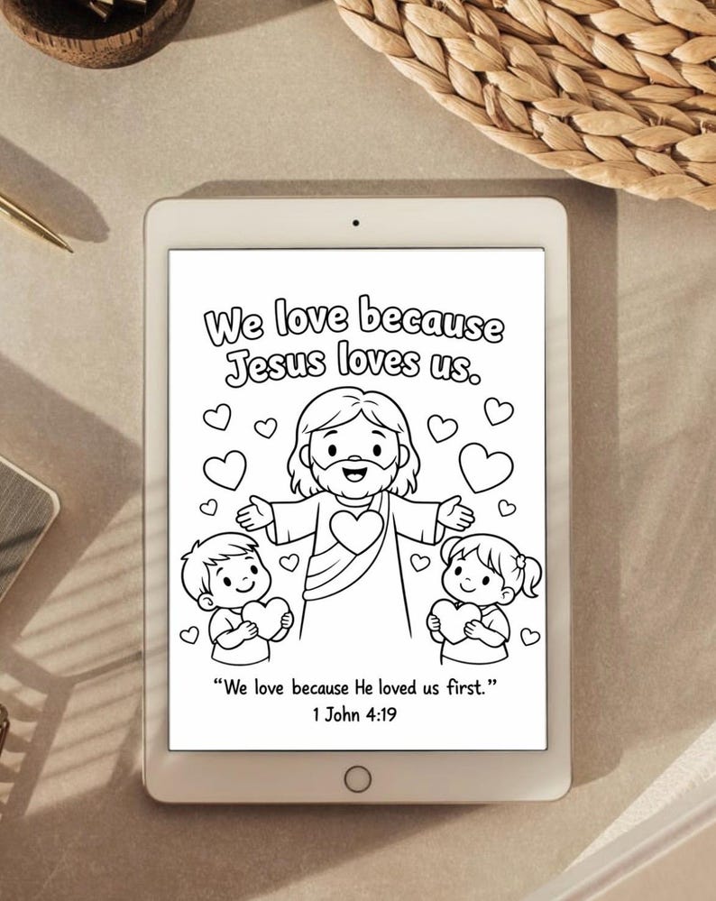 Christian Coloring Page for Kids | Jesus Loves Us Printable - Etsy