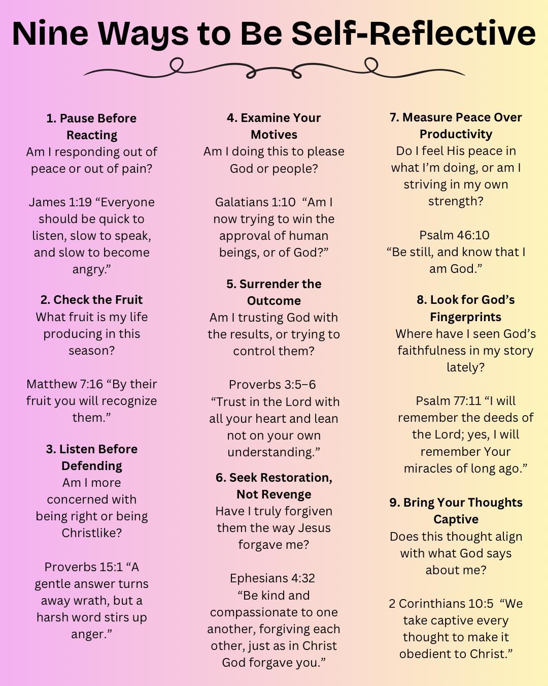 Christian Printable: 9 Ways to Be Self-reflective (digital Download) - Etsy