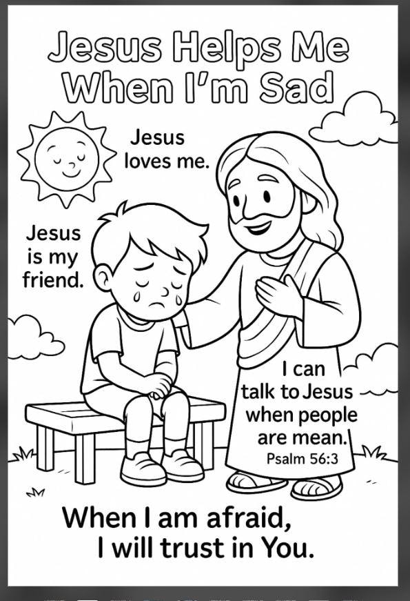 Jesus Comforts Sad Child Coloring Page | Psalm 56:3 (printable) - Etsy