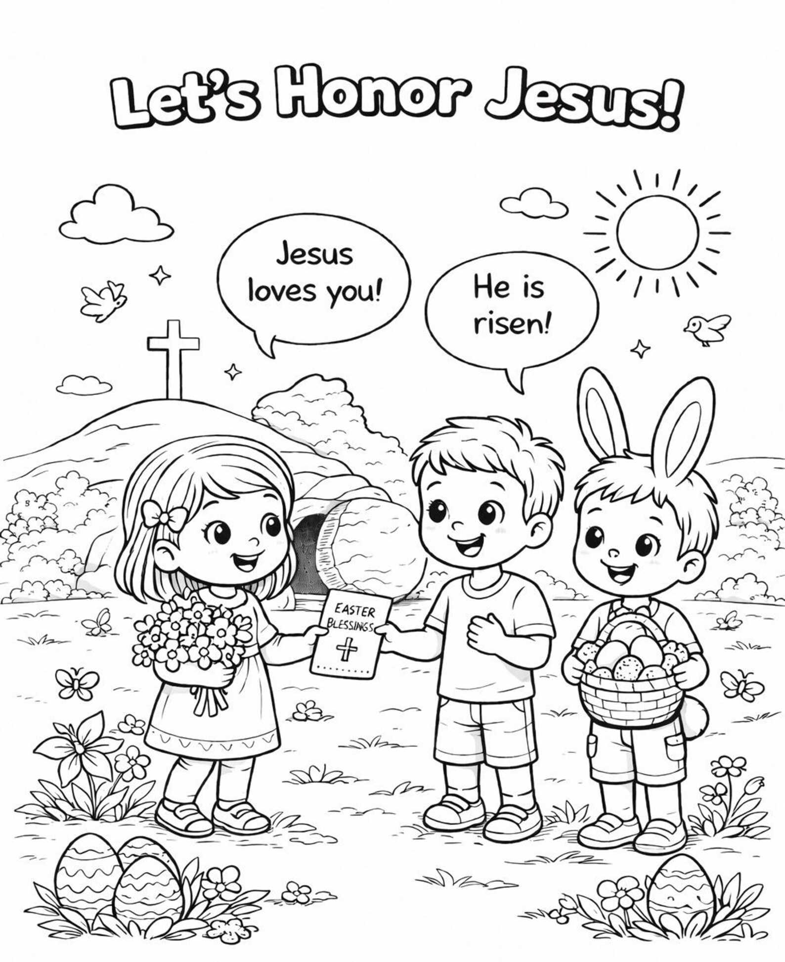 Christian Easter Coloring Pages for Kids | Preschool He is Risen ...