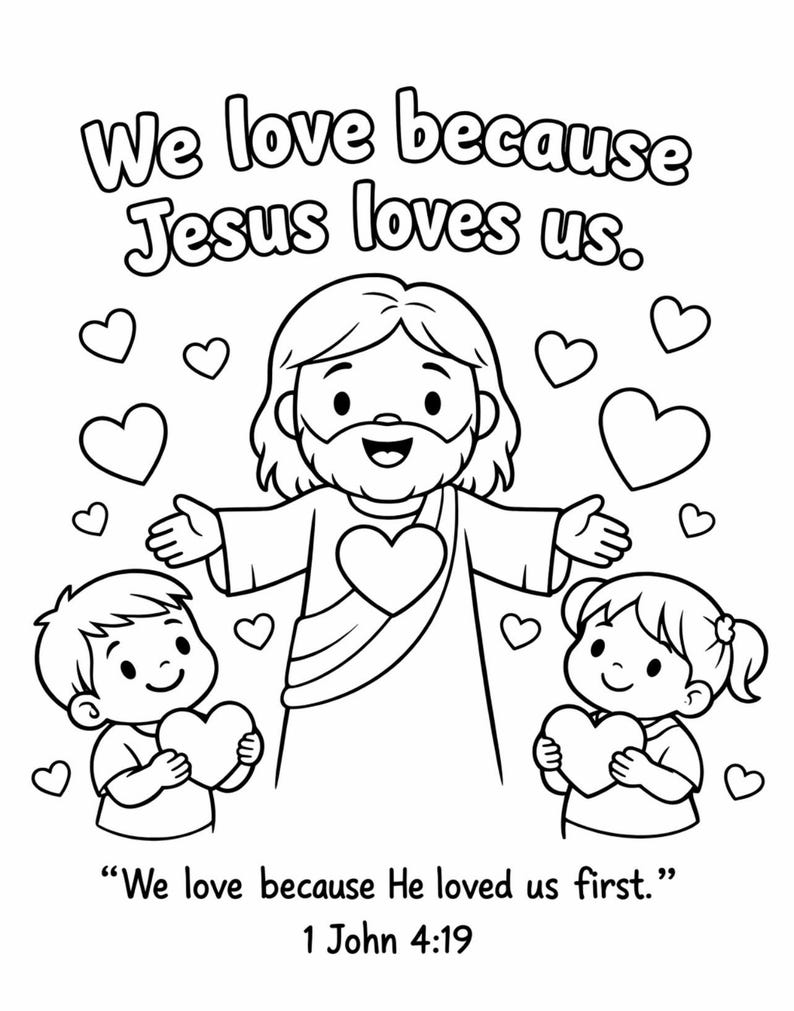 Christian Coloring Page for Kids | Jesus Loves Us Printable - Etsy