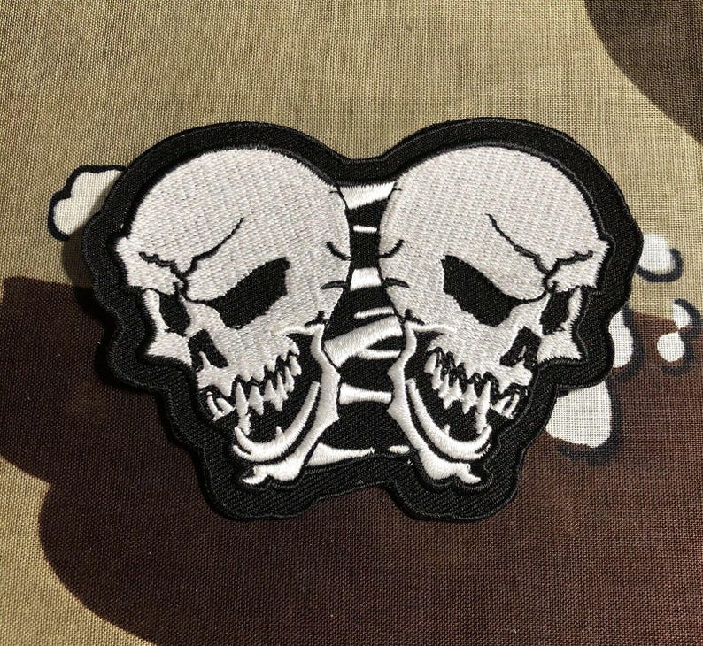 Double Skull Biker Embroidered Patch S015P - Etsy