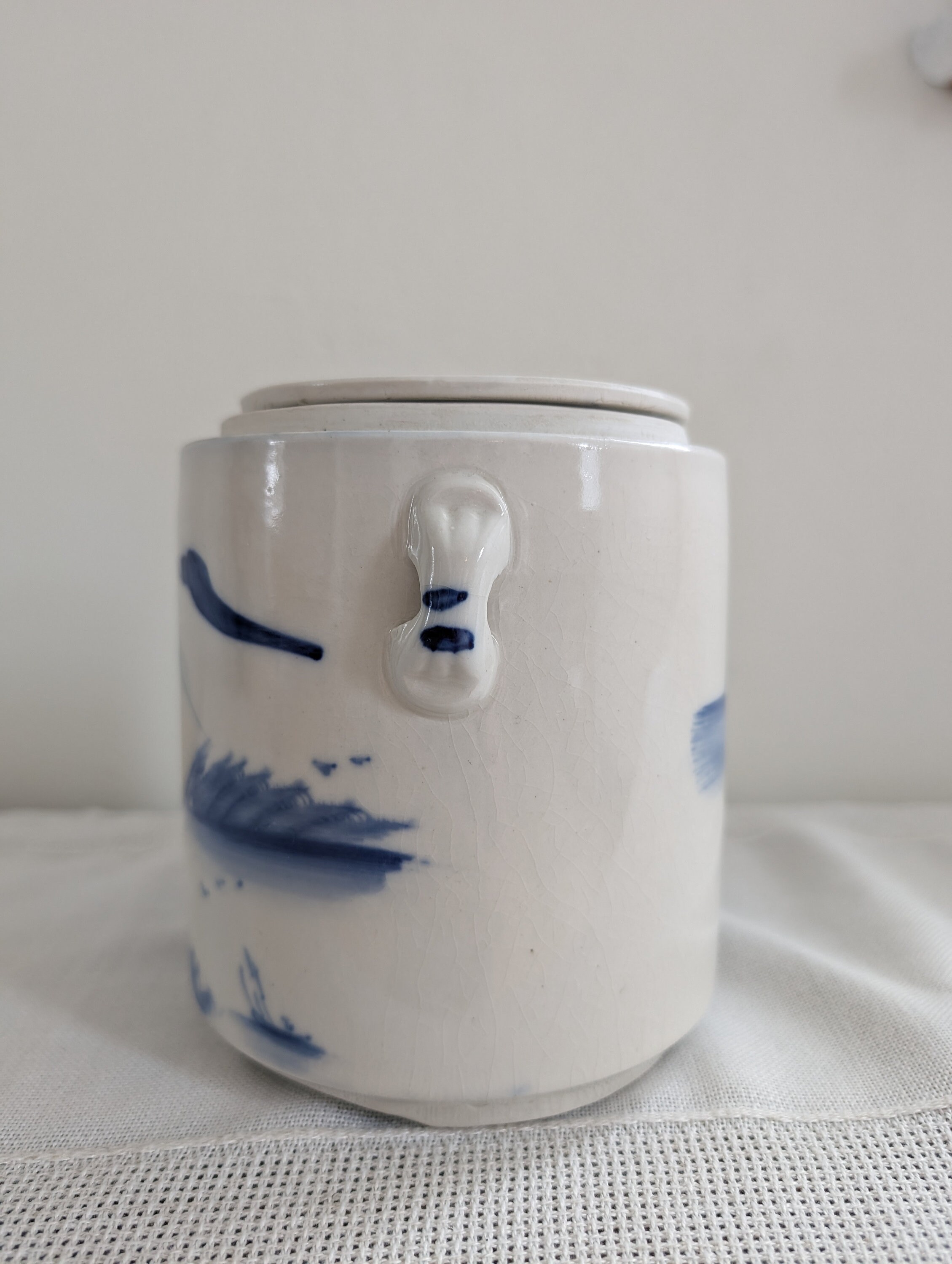 Handpainted Porcelain Tea Jar Chinese Canister Blue & White Chinoiserie ...