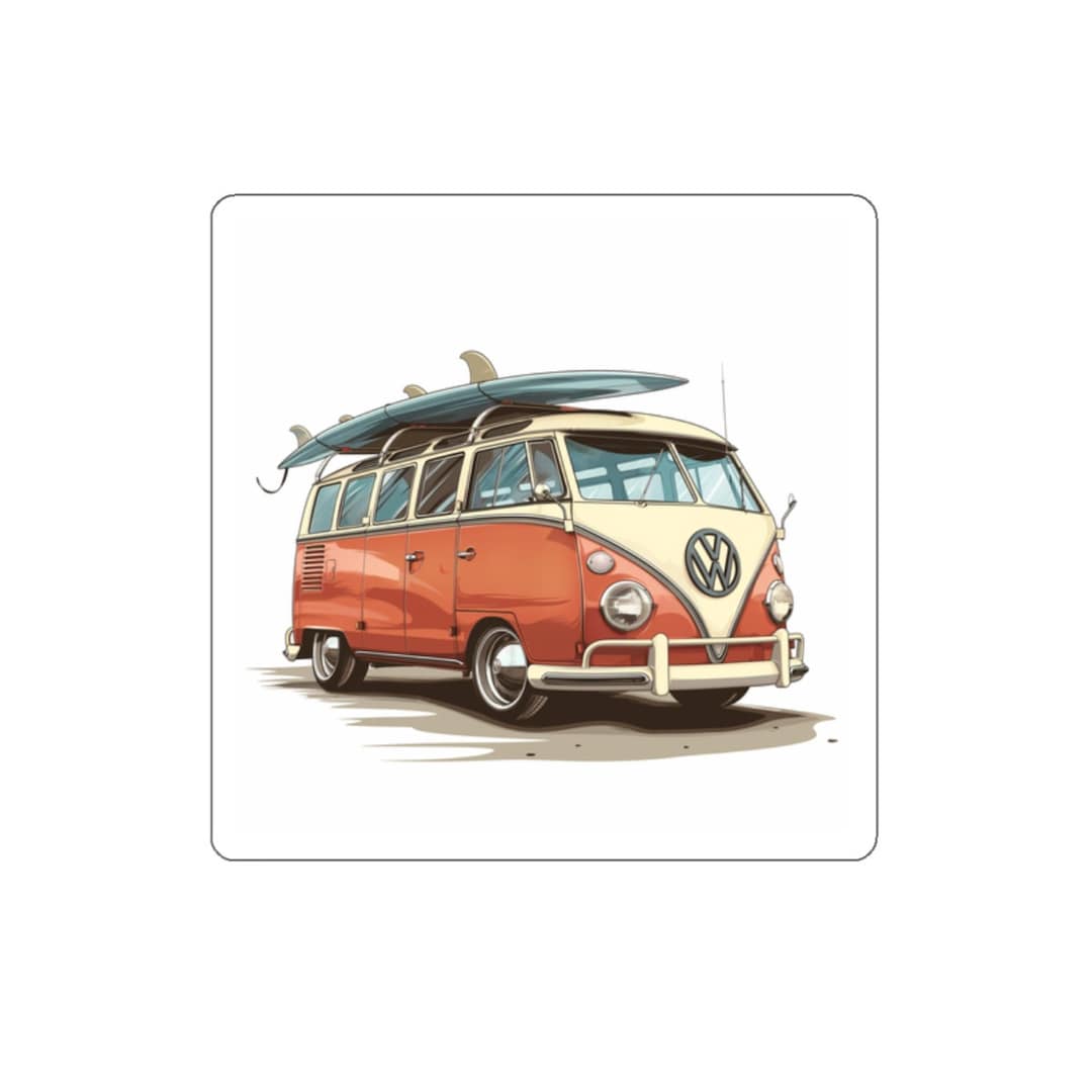 VW Bus Sticker: 1960s Van With Surfboard, Waterproof Vinyl Decal - Etsy