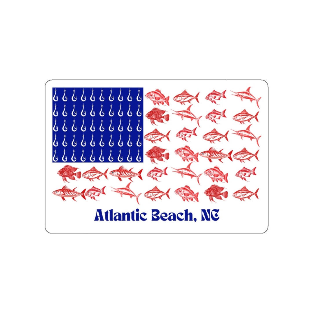 Atlantic Beach NC Sticker: Fishing American Flag, Waterproof Vinyl ...