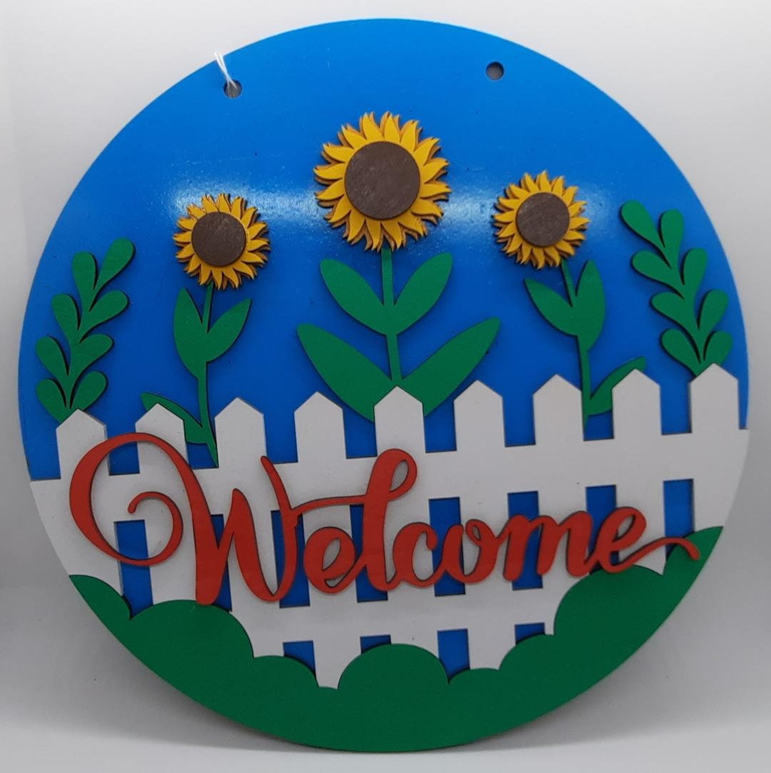 3 Layer Hand Painted Welcome Wood Sign With Sunflowers - Etsy