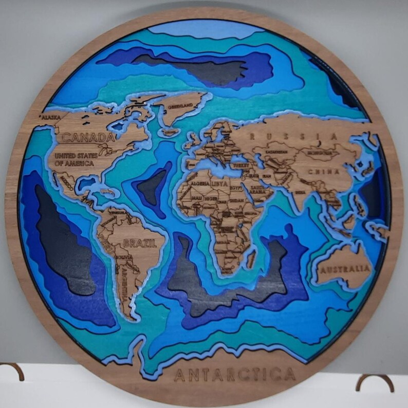 6-layer 3D World Map W/stand - Etsy