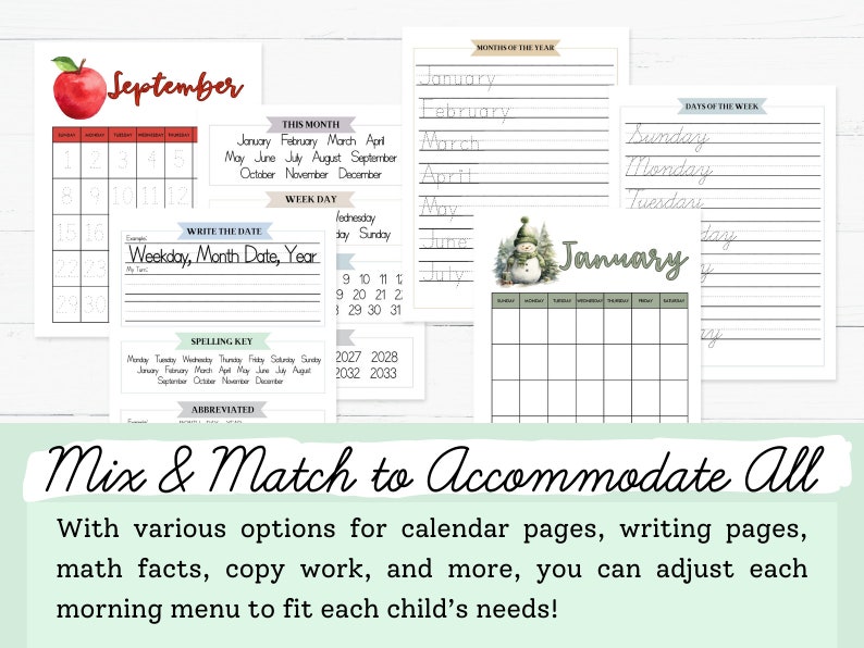 Homeschool Morning Menu, Printable Calendar Time Activities ...