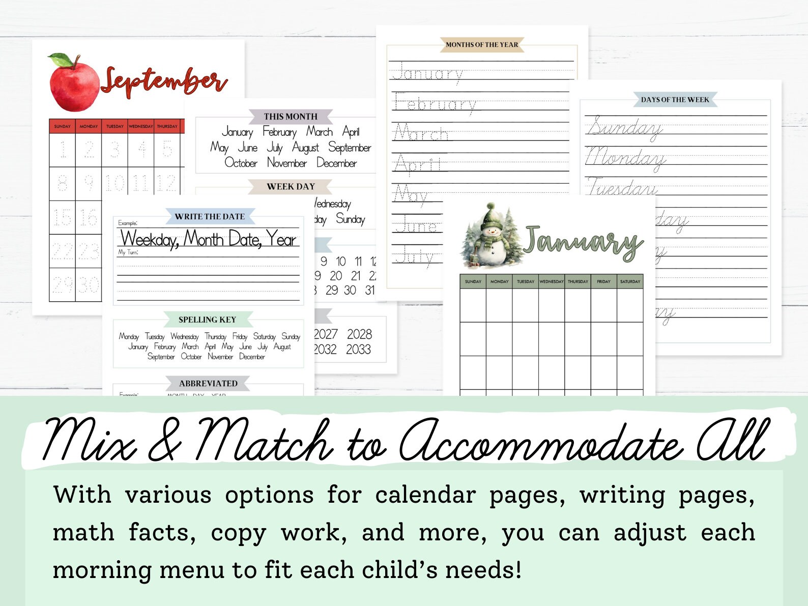 Homeschool Morning Menu, Printable Calendar Time Activities ...