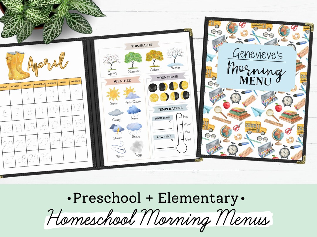 Homeschool Morning Menu, Printable Calendar Time Activities ...