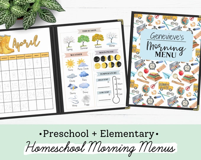 Homeschool Morning Menu, Printable Calendar Time Activities ...