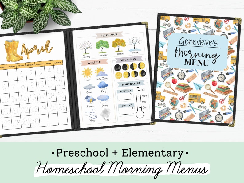 Homeschool Morning Menu, Printable Calendar Time Activities ...