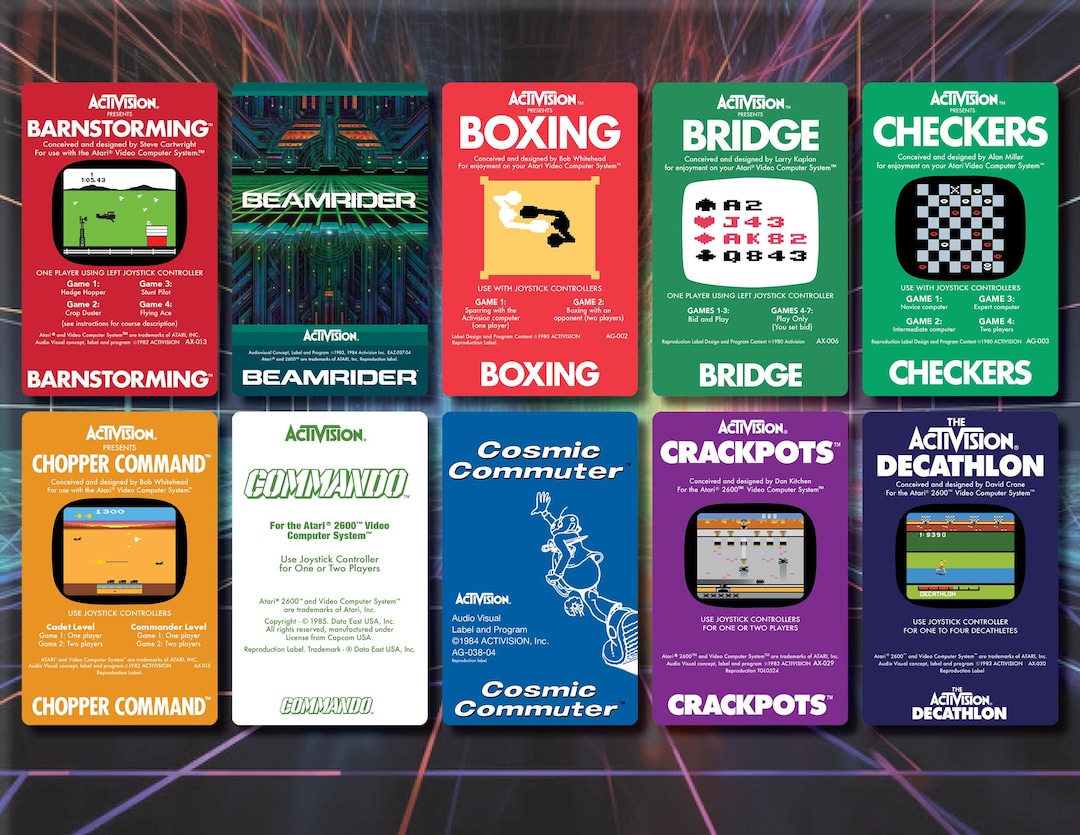 Complete Set of Activision Replacement Game Cartridge Labels for Atari ...