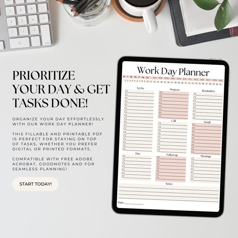 Work Day Planner: Fillable PDF, Printable To-do List - Etsy