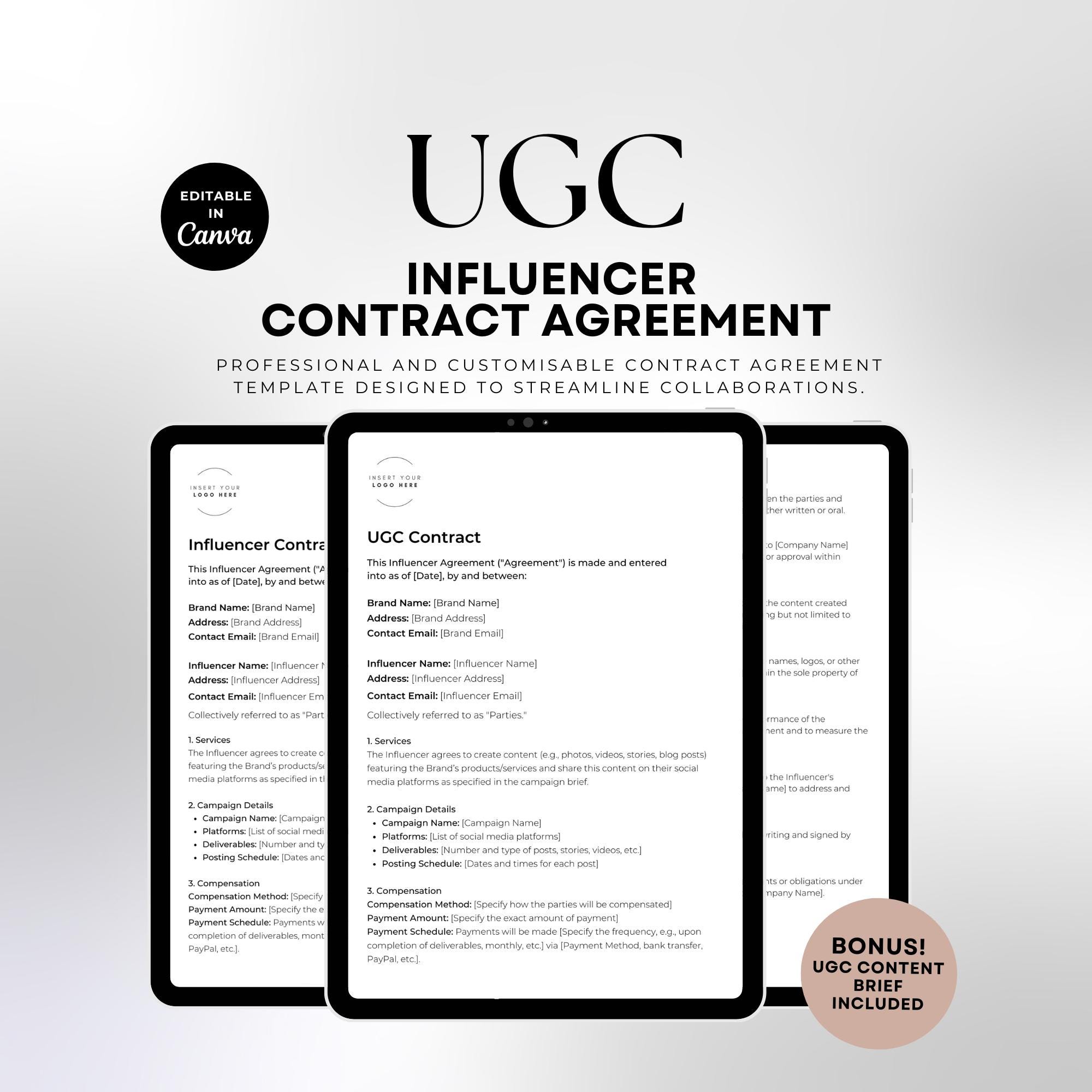 Influencer & UGC Contract Template: Customizable Agreement (canva ...