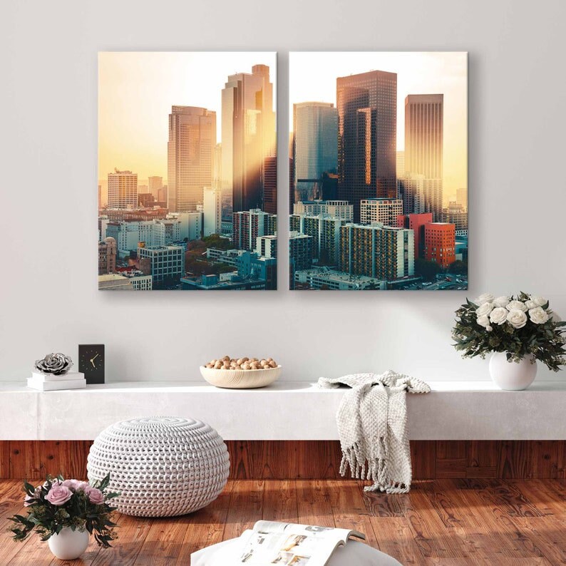 Los Angeles Skyline Canvas Print Stunning Wall Art Depicting the Iconic ...