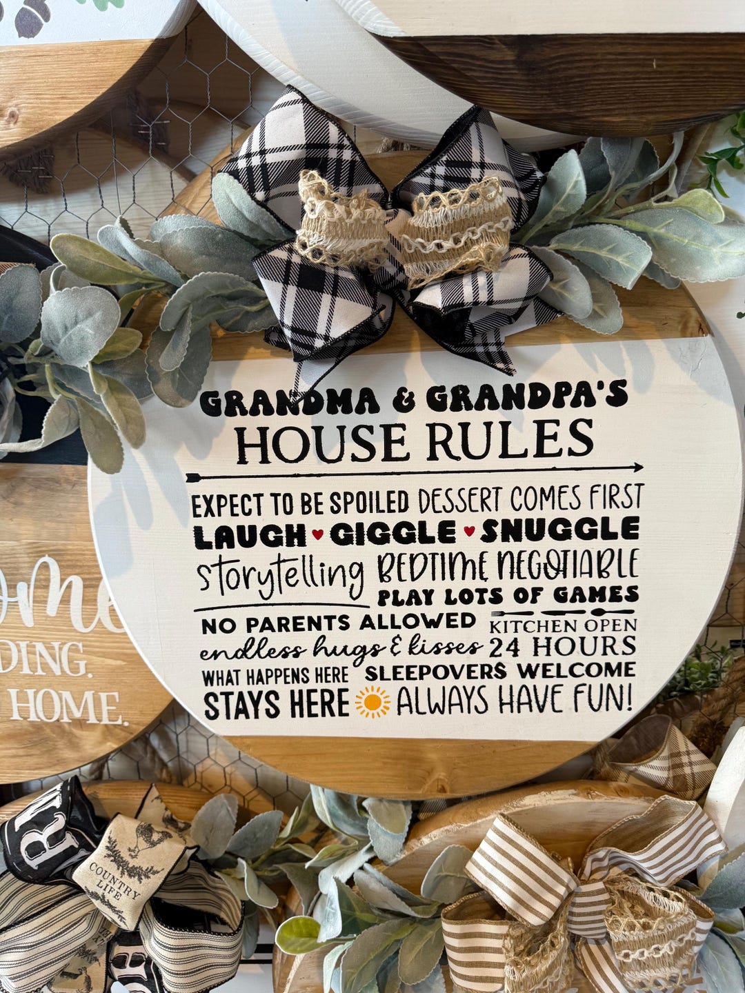 Grandma and Grandpa Rules Wooden Round Sign - Etsy