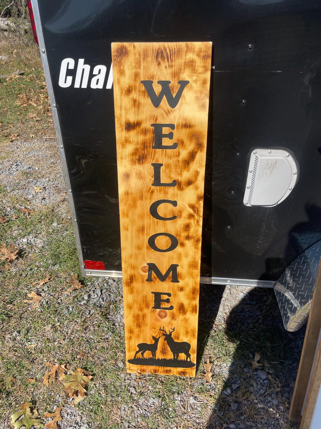 Welcome Burning With Deer Wooden Tall Sign - Etsy