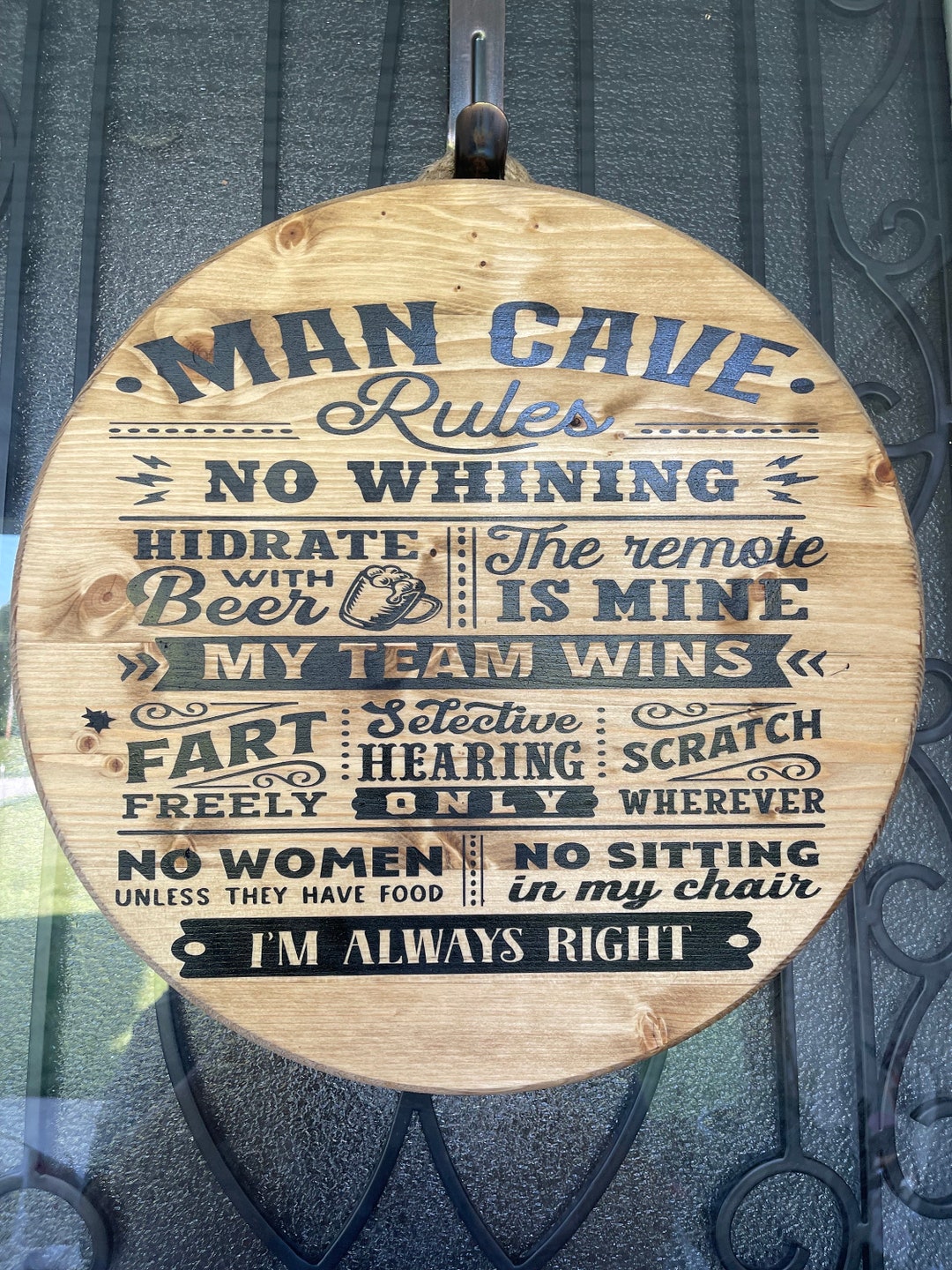 Man Cave Rules Wooden Round Sign - Etsy