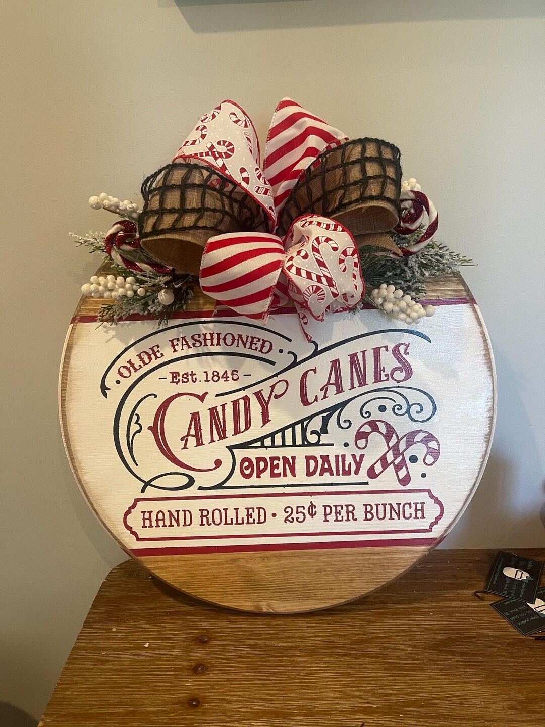 Old Fashion Candy Cane Wooden Round Sign - Etsy