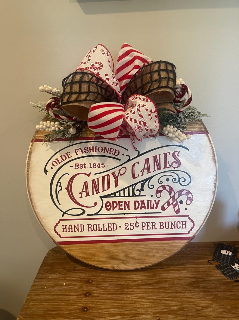 Old Fashion Candy Cane Wooden Round Sign - Etsy