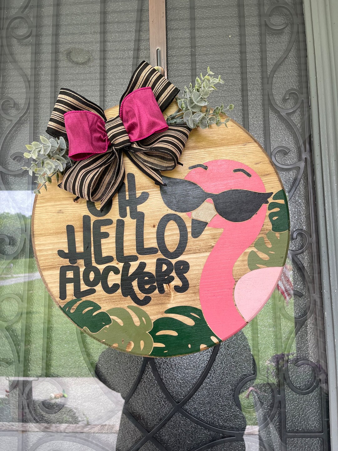 Oh Hello Flockers Wooden Round Sign - Etsy