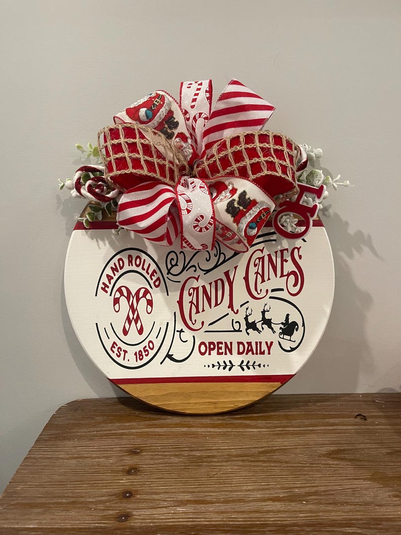 Hand Rolled Candy Cane Wooden Round Sign - Etsy