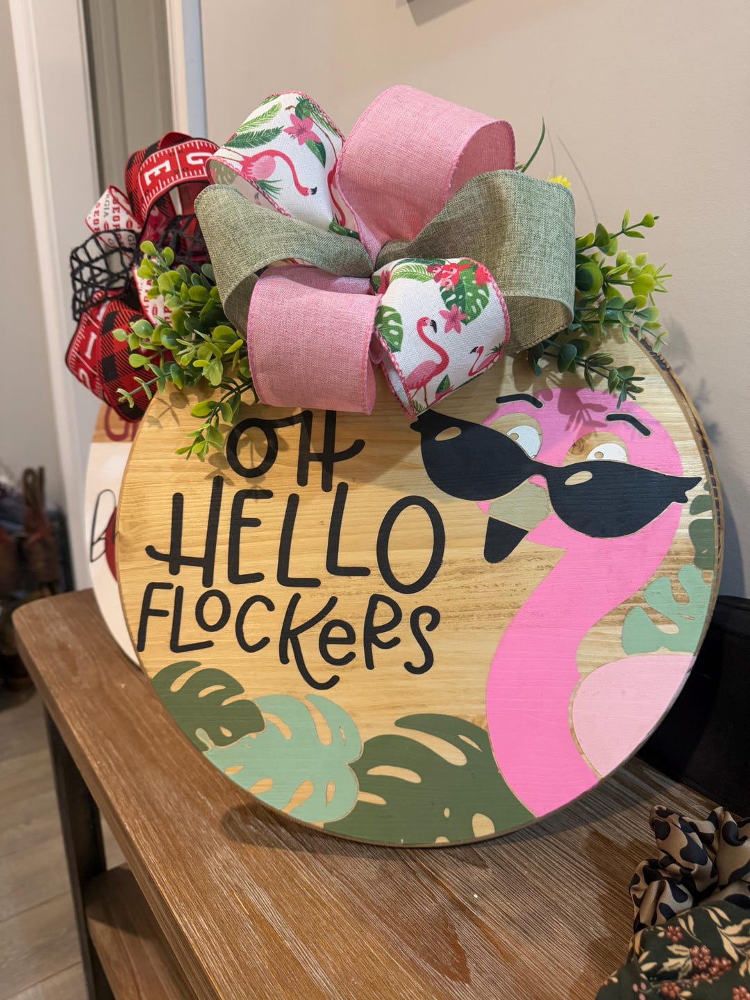 Oh Hello Flockers With Flamingo Wooden Round Sign - Etsy