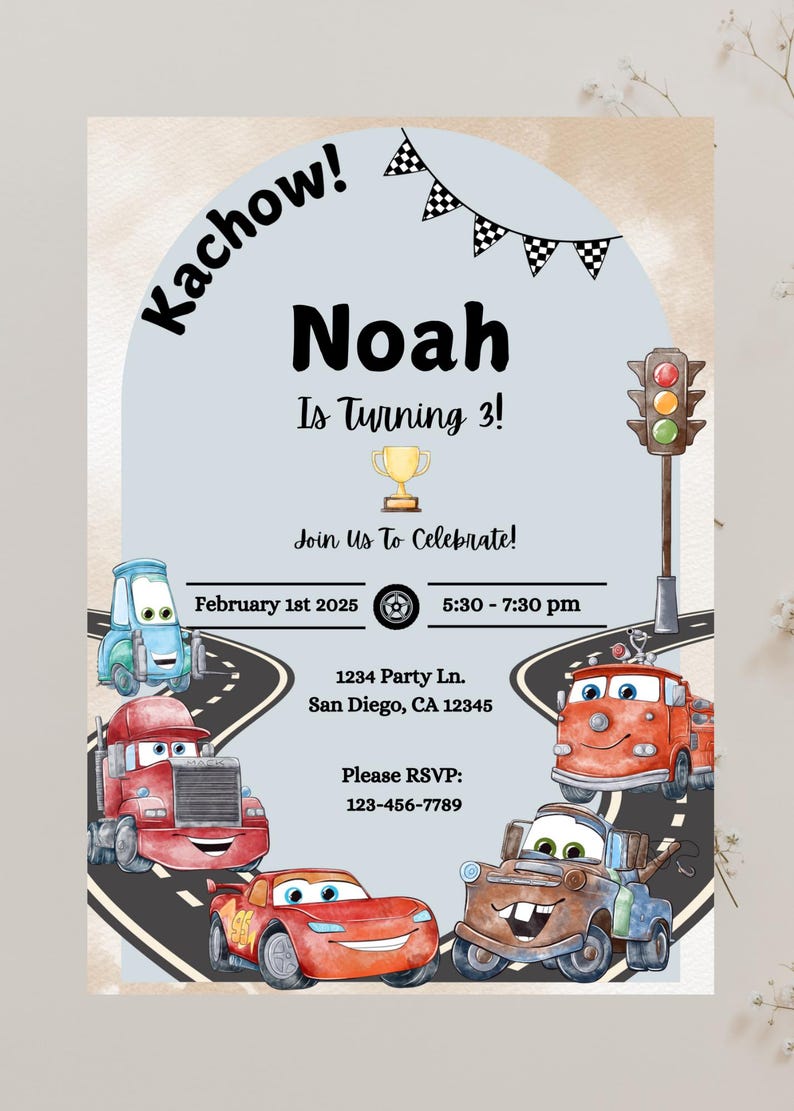 Cars Birthday Invitation - Etsy