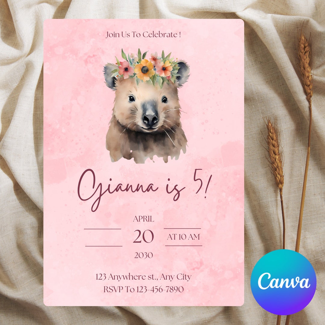 Wombat Floral Invitation Template - Etsy