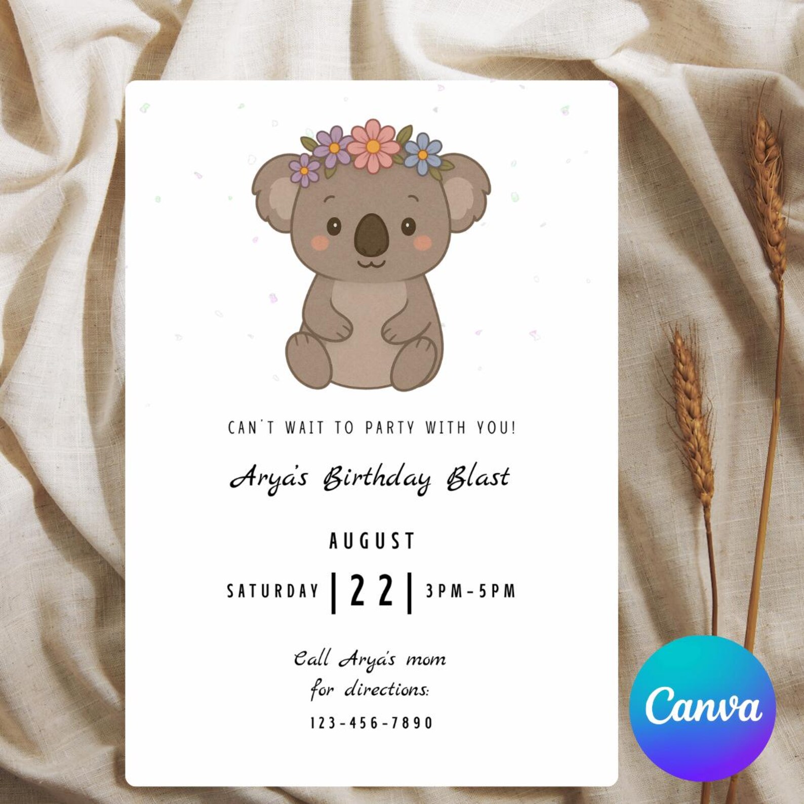 Cartoon Koala Birthday Invitation Template - Etsy