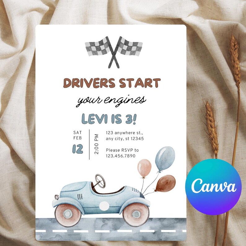 Race Car Invitation Template - Etsy