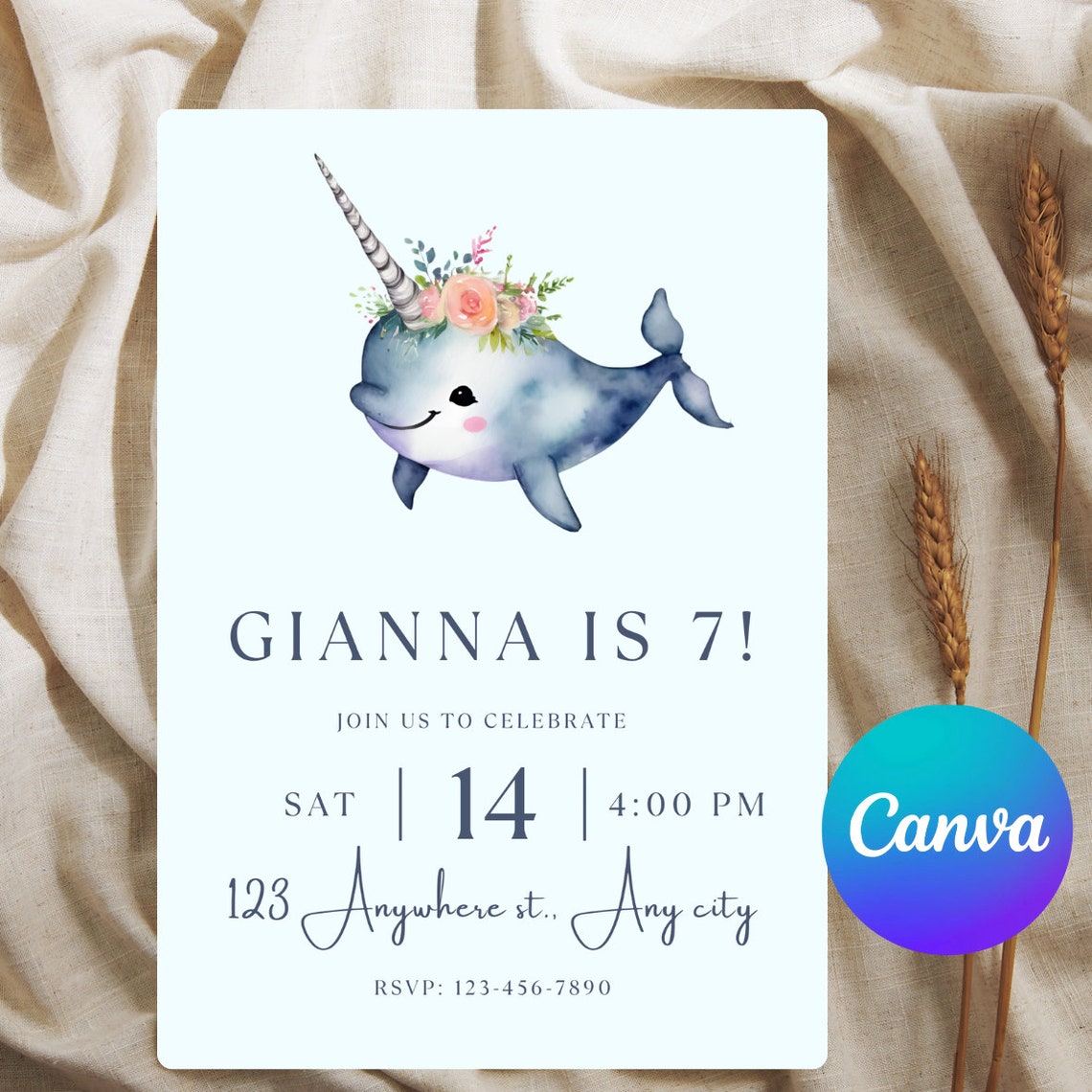 Narwhal Invitation Template - Etsy