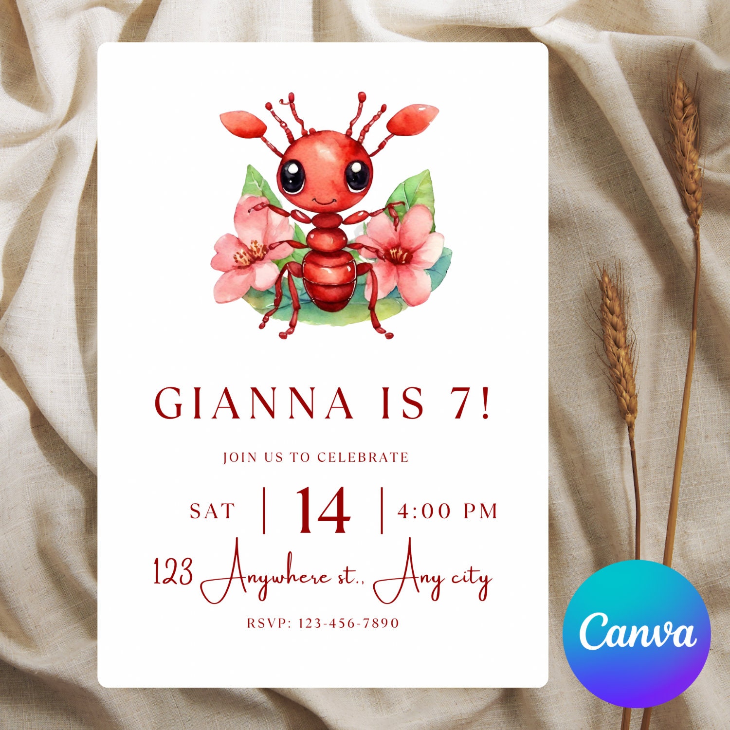 Watercolor Floral Ant Invitation - Etsy