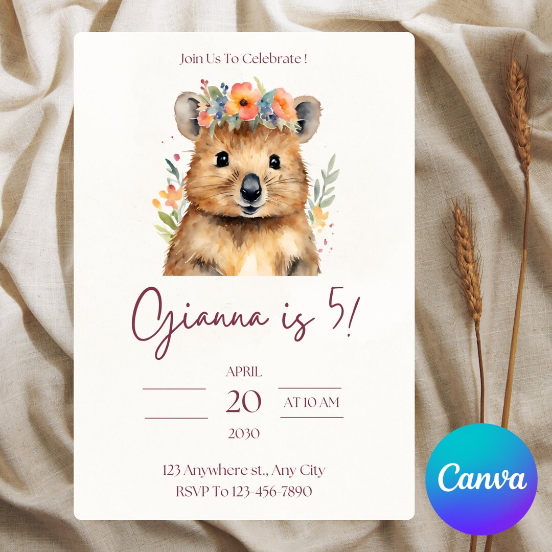 Quokka Invitation Australian Animal Invitation Templaye - Etsy