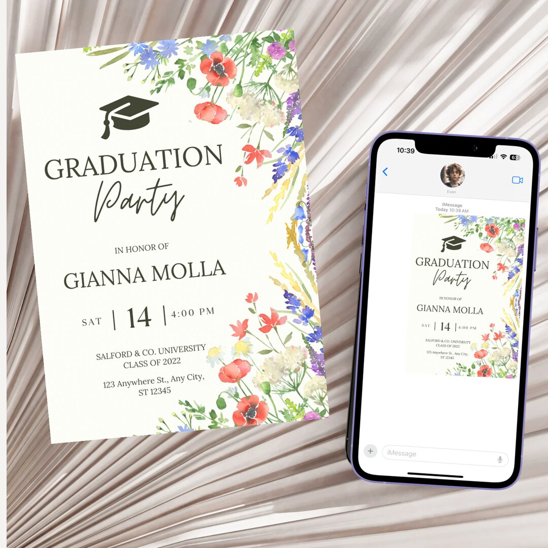 Floral Graduation Invitation Template - Etsy