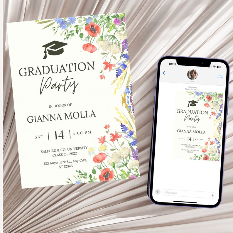 Floral Graduation Invitation Template - Etsy