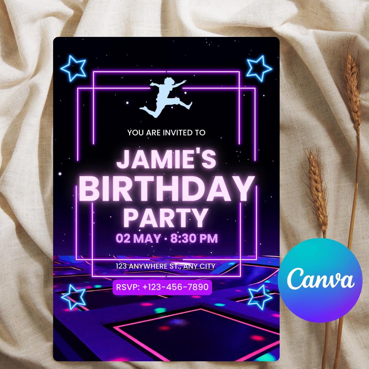Trampoline Jump Birthday Invitation Template - Etsy