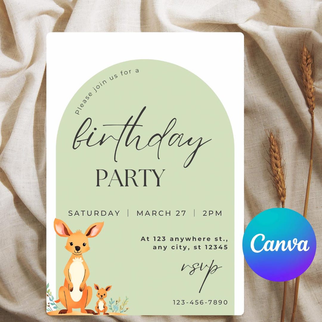 Kangaroo Invitation Template - Etsy