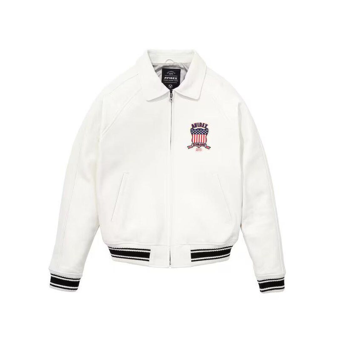 Handmade Men's Avirex White Real Bomber American Flight Jacket Leather ...