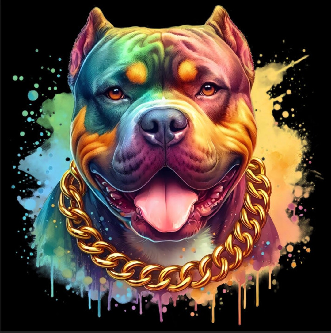 Pitbull W Gold Chain 3 - PNG | No Background | DTF - DTG Ready ...