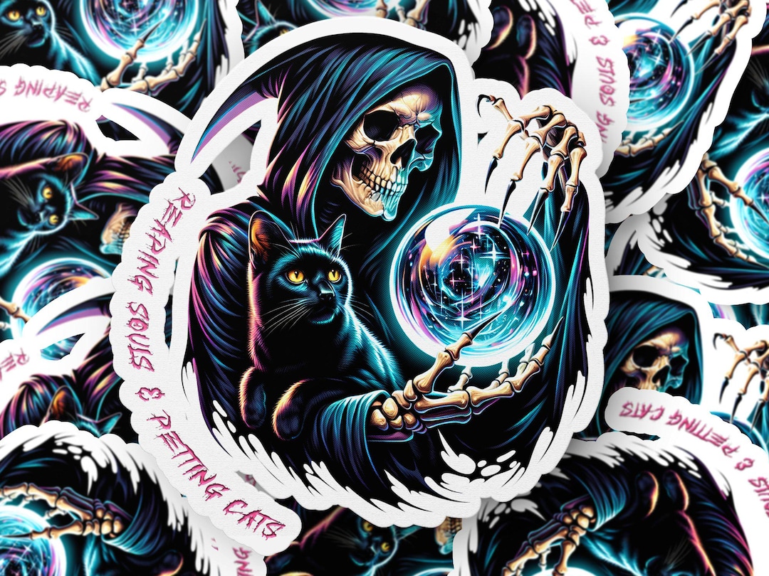 Grim Reaper With Black Cat PNG | Gothic Soul Reading Clipart | High-res ...