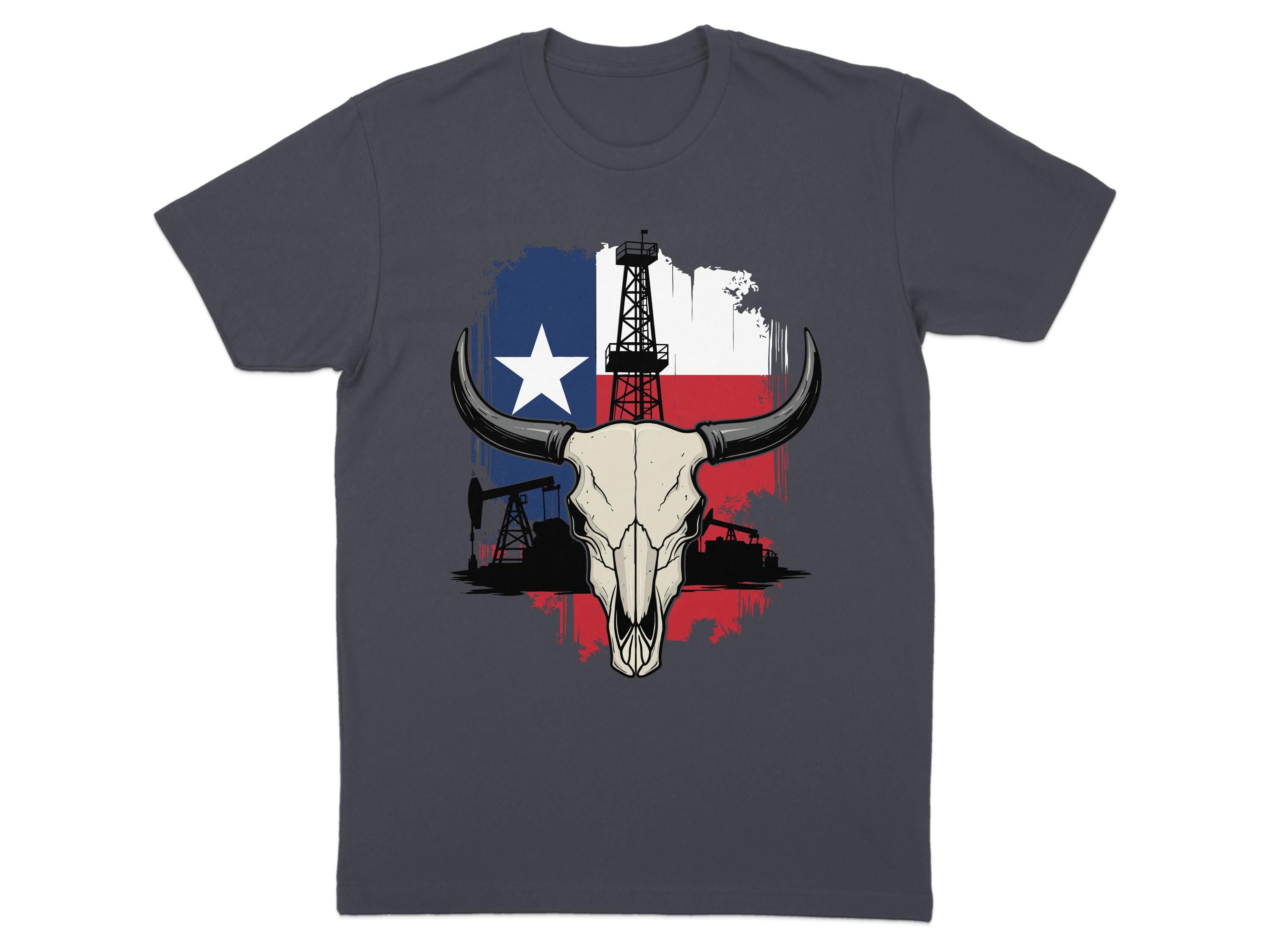 Landman, Texas Oil Field Shirt - Longhorn Skull & Oil Derrick Design ...