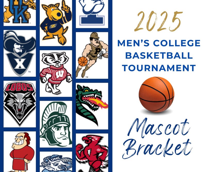 Mascot Bracket for Men's College Basketball Tournament 2025 Printable ...