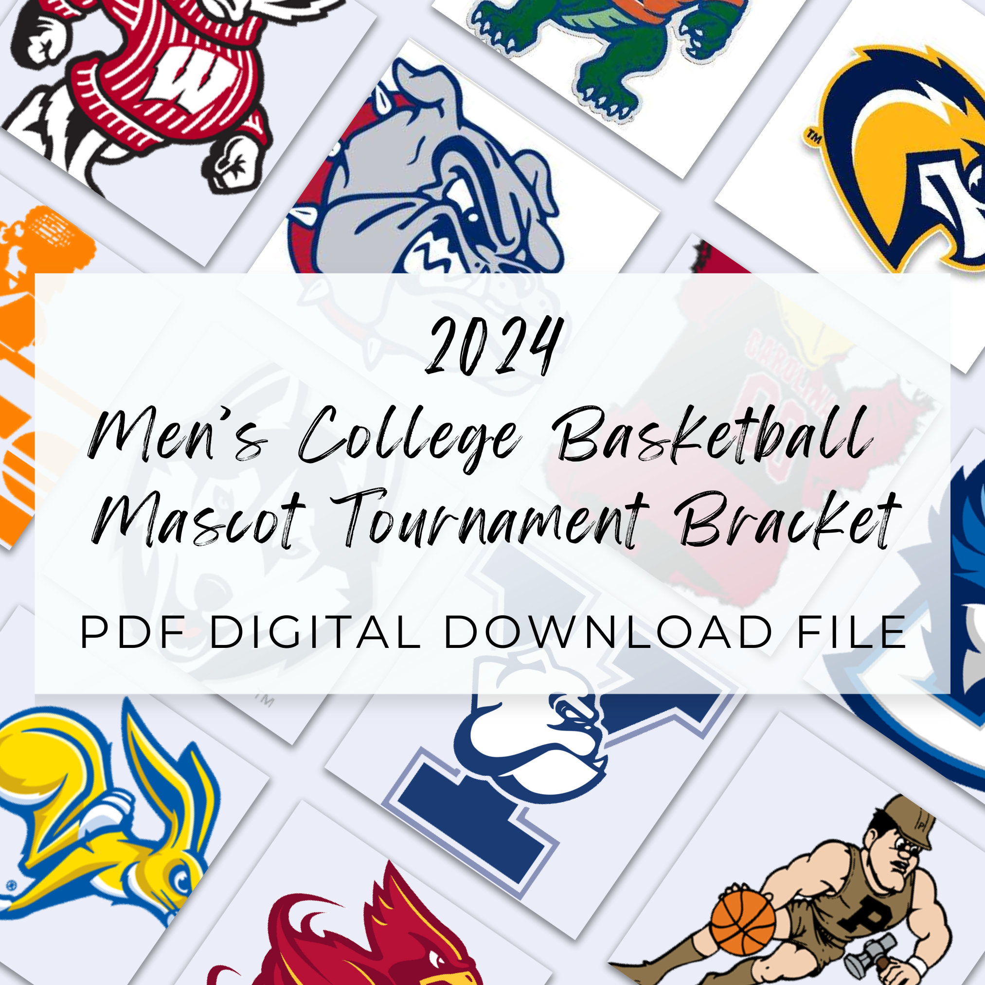 Mascot Bracket for Men's College Basketball Tournament 2024 - Etsy