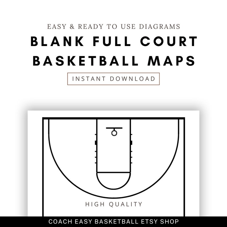 Printable Basketball Full Court Map Templates, Blank Diagrams for ...
